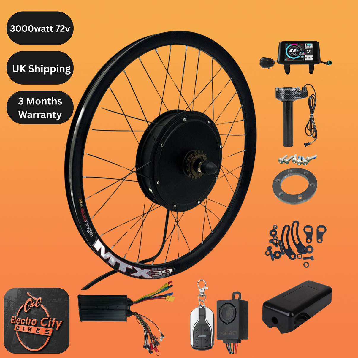 E-Bike Conversion Kit with All Batteries 3000W 72V 60A MTX Rim 29 ...